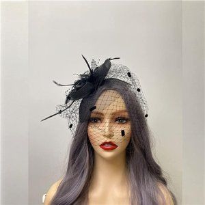 Accessories | Fascinators Headpiece With Feather Floral Flower Black ...